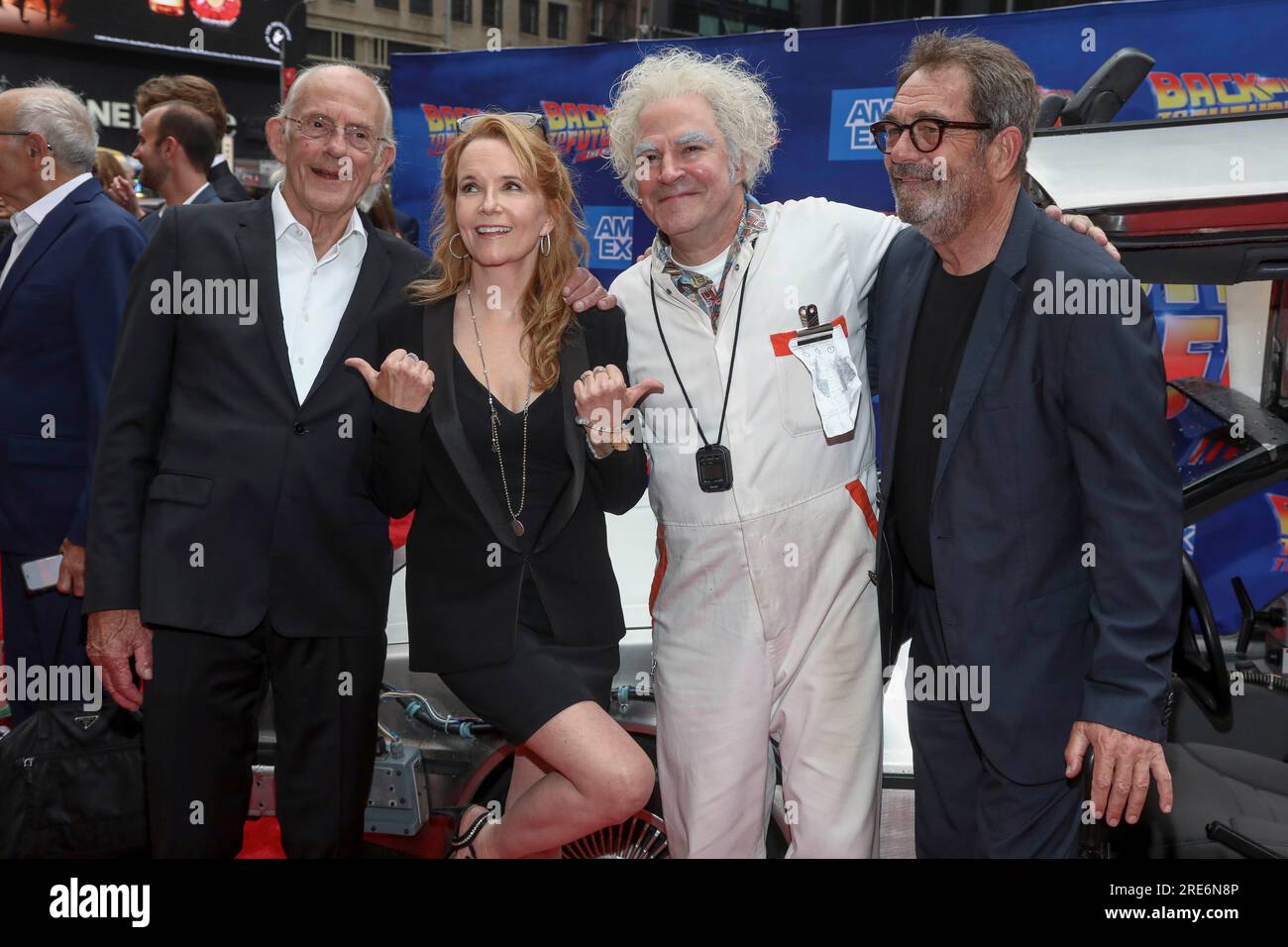 Actors Christopher Lloyd, from left, Lea Thompson and Roger Bart, and ...