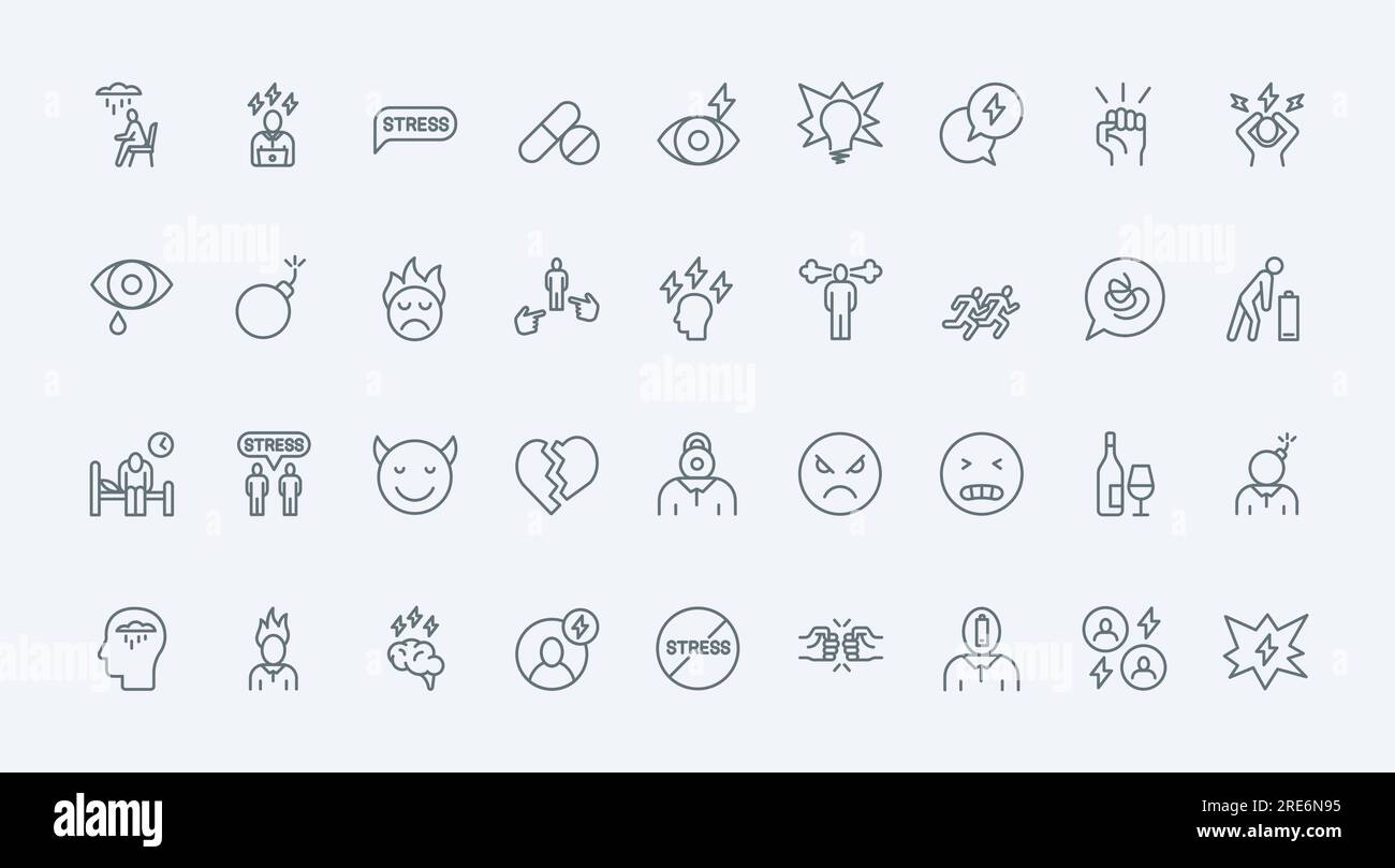 Stress thin line icons set vector illustration. Outline symbols of ...