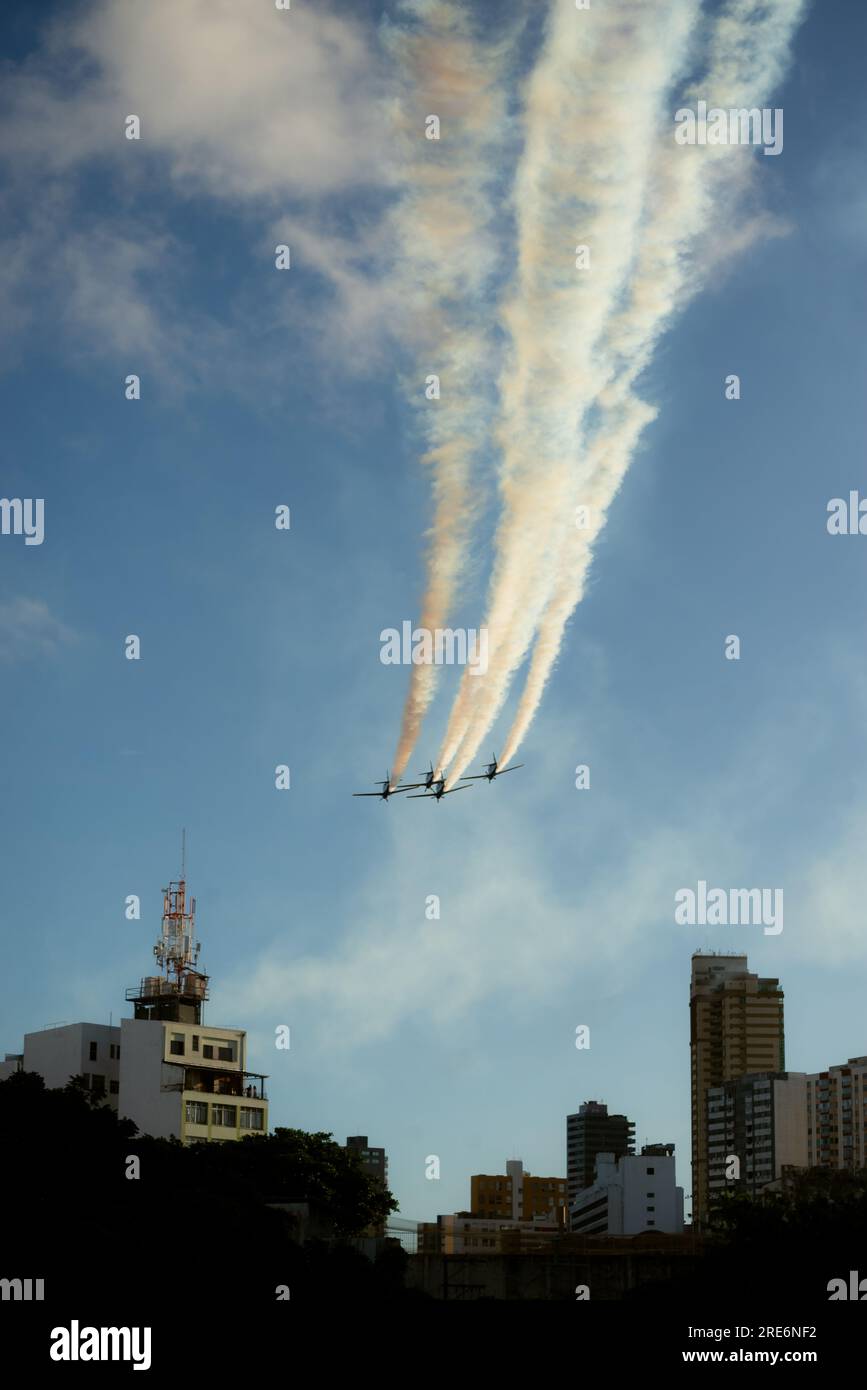 Acrobatic planes from the Smoke Squadron flying in close formation ...
