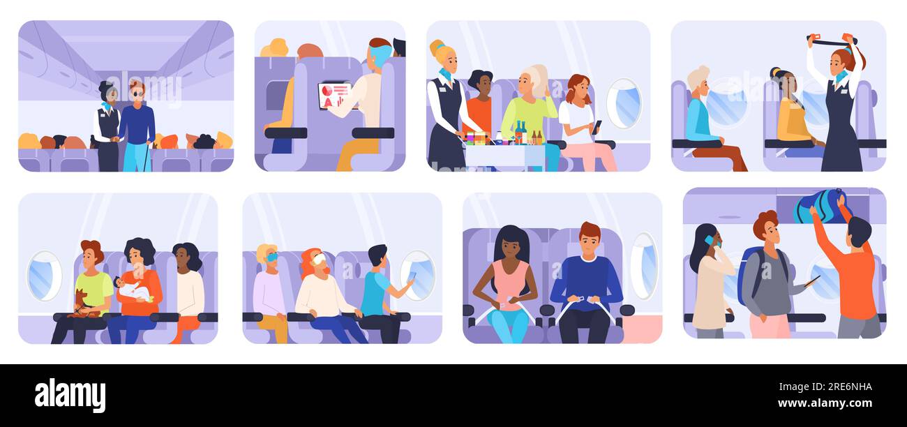 Passengers travel by plane vector illustration, featuring isolated ...