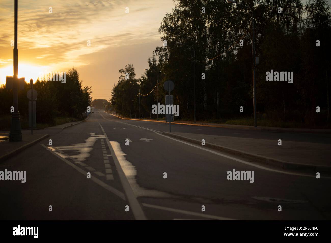 Road at sunset. Empty track. Evening on highway. Freeway details Stock ...