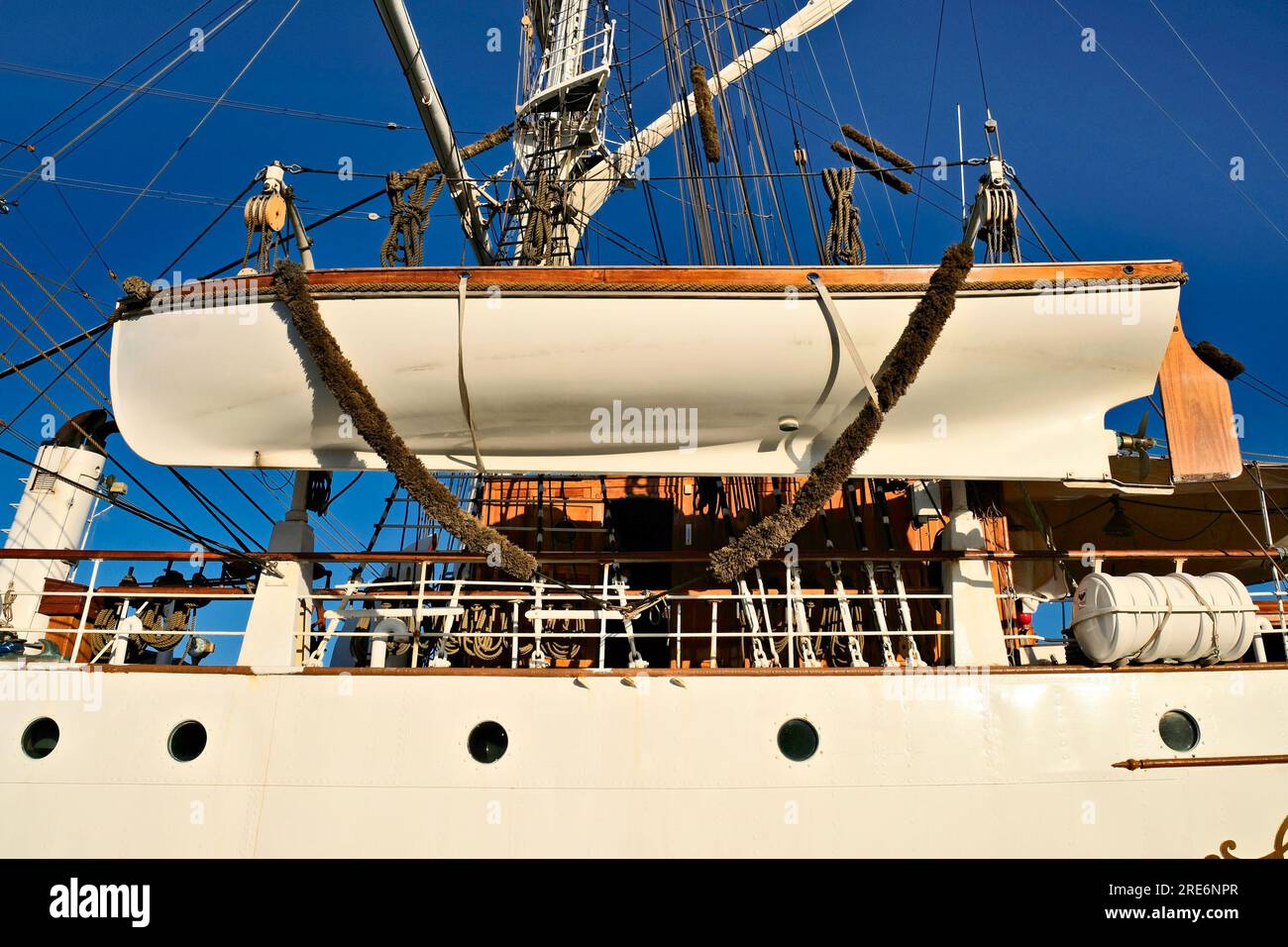 A lifeboat, an essential element of safety equipment on a seagoing ship ...