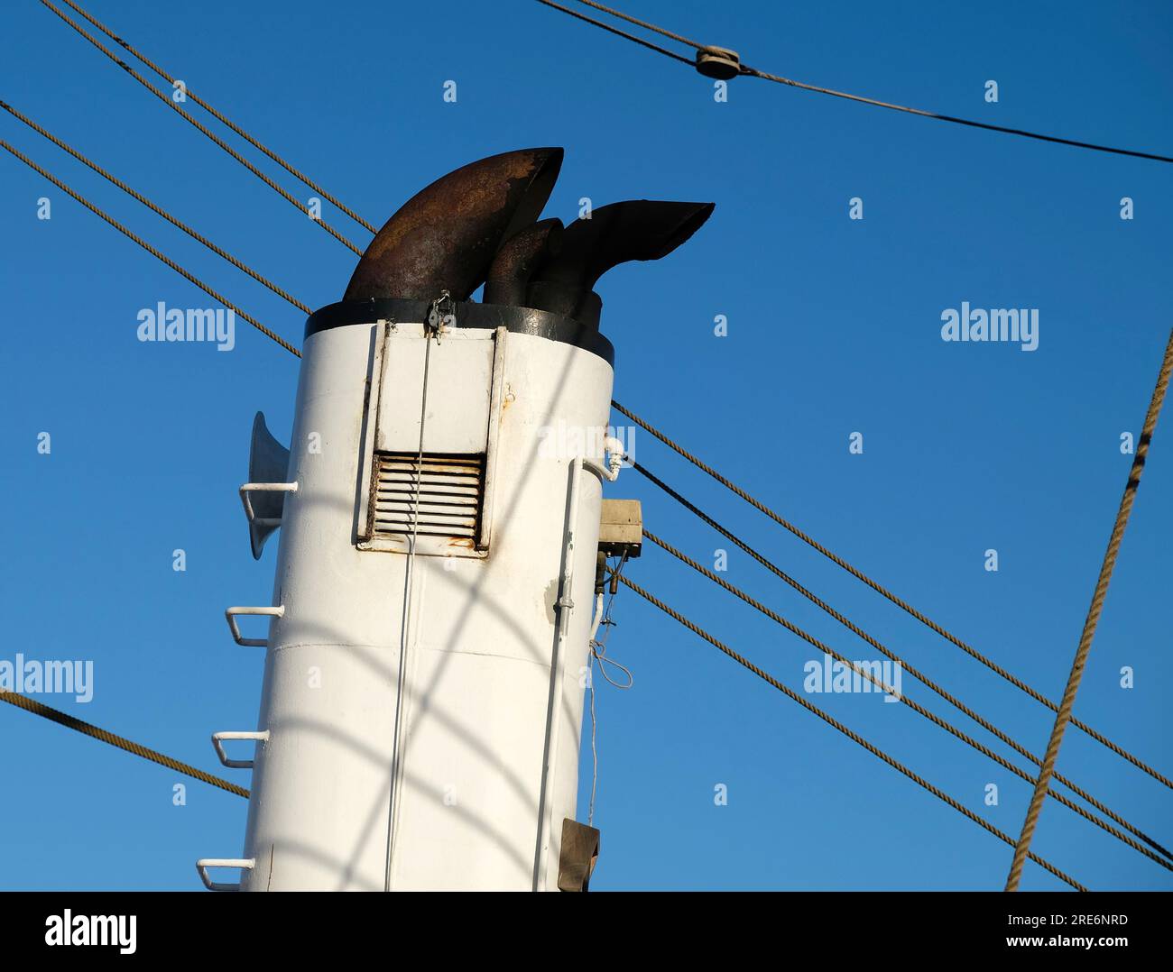 A funnel (a chimney) on a classic ship, part of deck equipment and ...