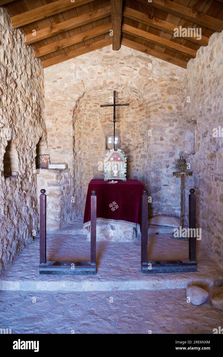 The interior of the little orthodox church on ton of the hill in the ...