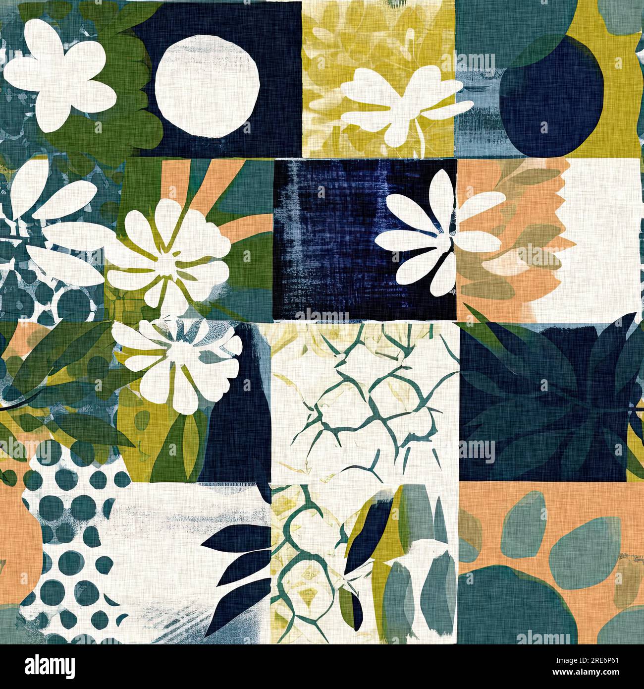 Modern naive collage paper cut out shapes pattern with fabric effect ...