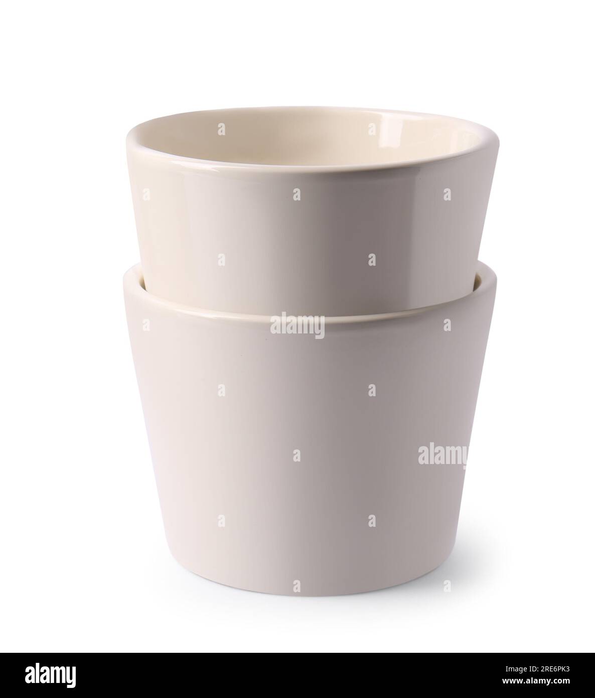 Empty ceramic flower pots on white background Stock Photo - Alamy