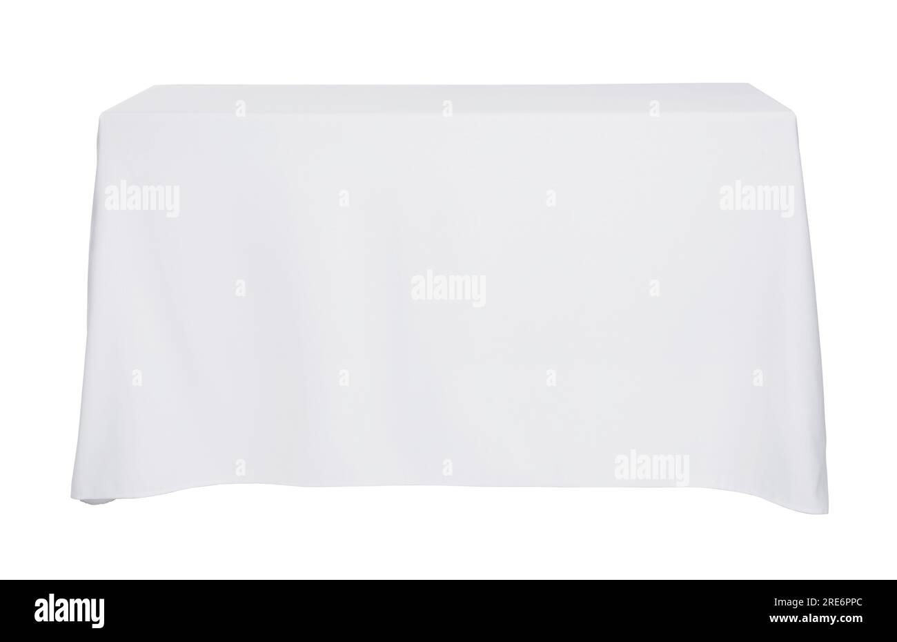 Table with white tablecloth isolated on white Stock Photo - Alamy