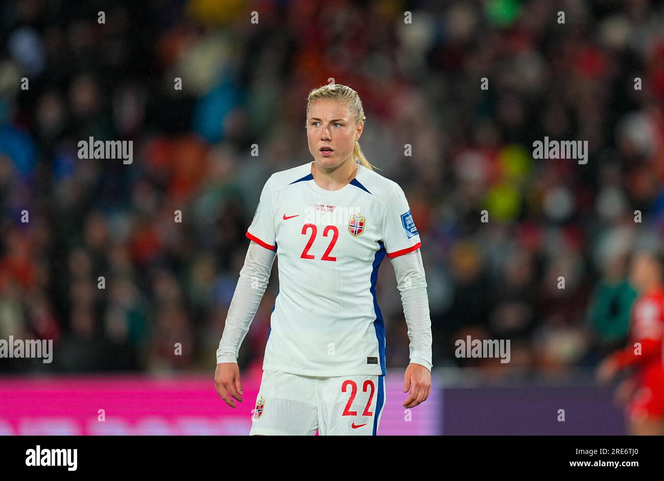 July 25 2023: Sophie Roman Haug (Norway) looks on during a Group A ...