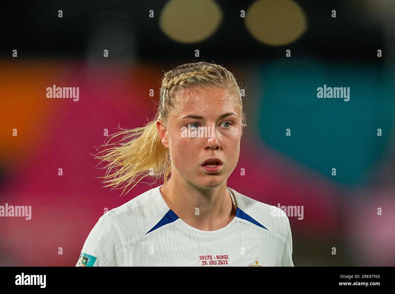 July 25 2023: Sophie Roman Haug (Norway) looks on during a Group A ...