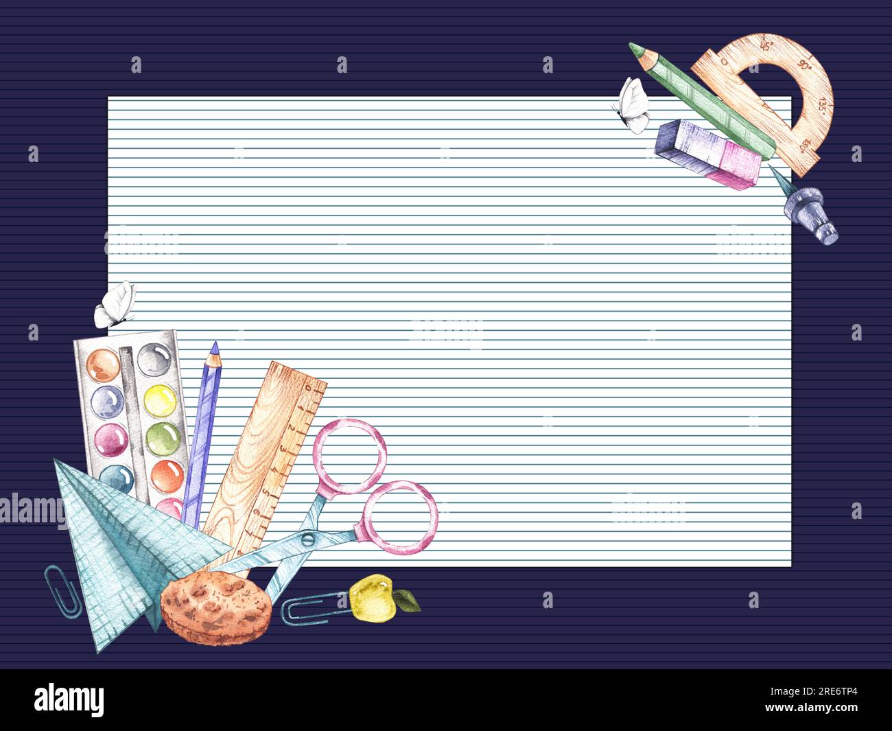 Back to school rectangular template. Hand-painted watercolor ...