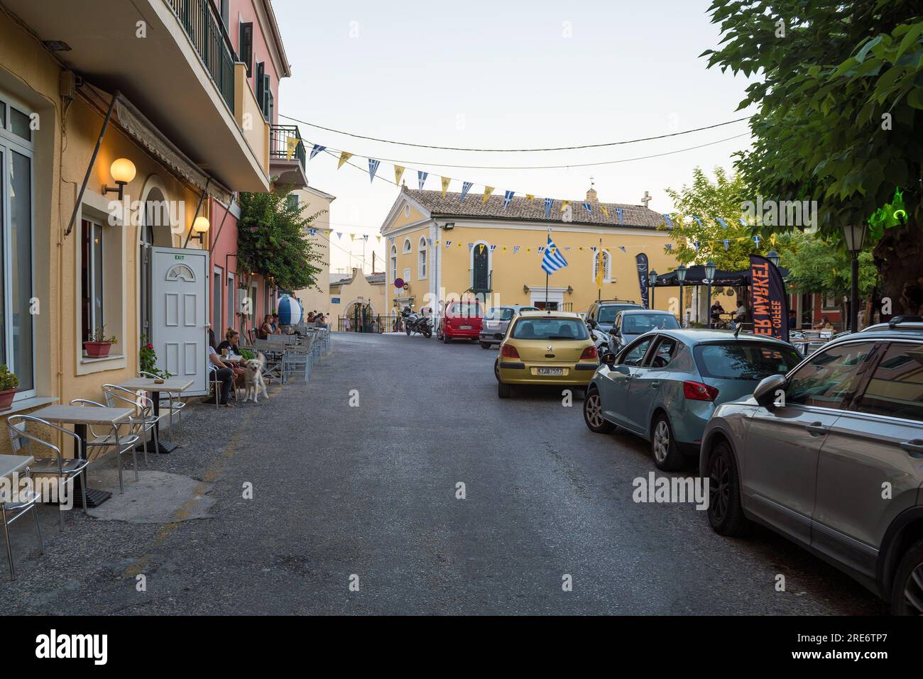 August 20th 2020 - Corfu, Greece - Street in the small and picturesque ...