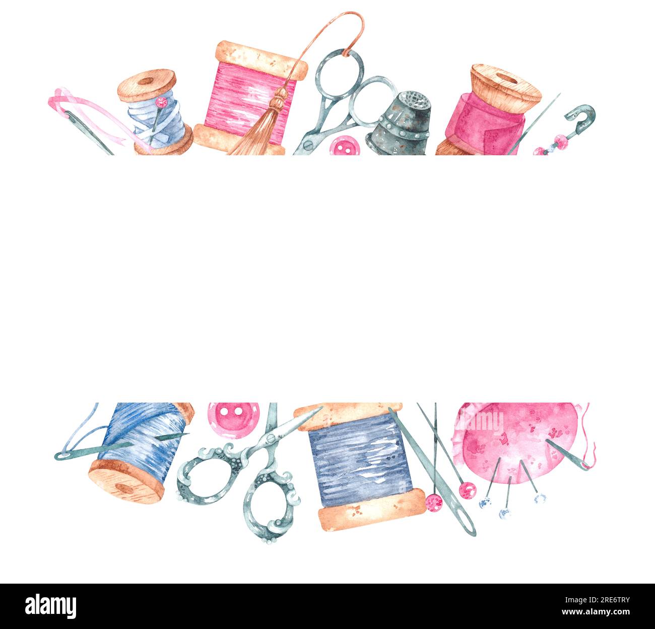 Sewing frame. Frame with watercolor elements isolated on white. Hand ...