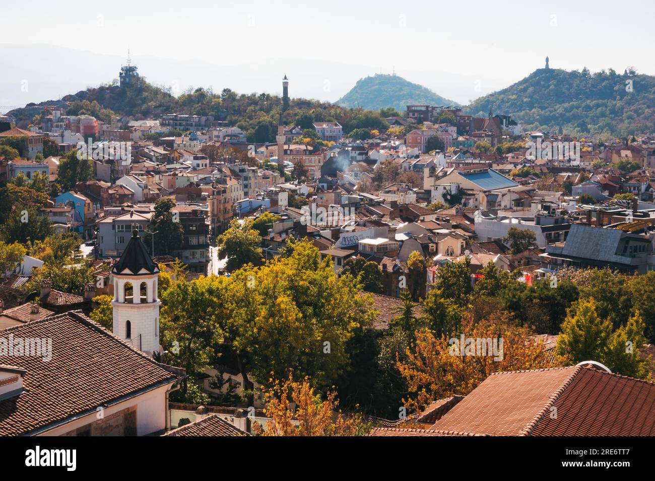the historic city of Plovdiv, Bulgaria, as seen from the Nebet Tepe ...