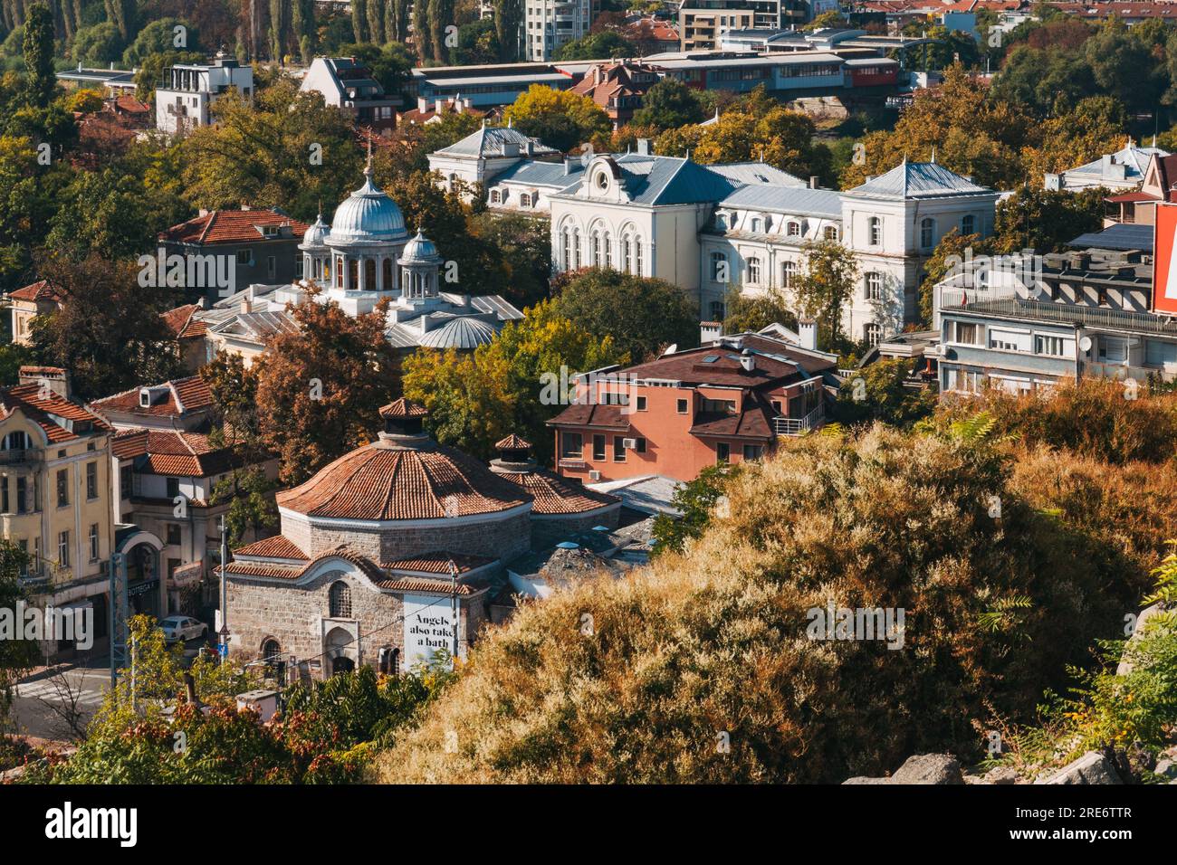 the historic city of Plovdiv, Bulgaria, as seen from the Nebet Tepe archeological complex Stock ...