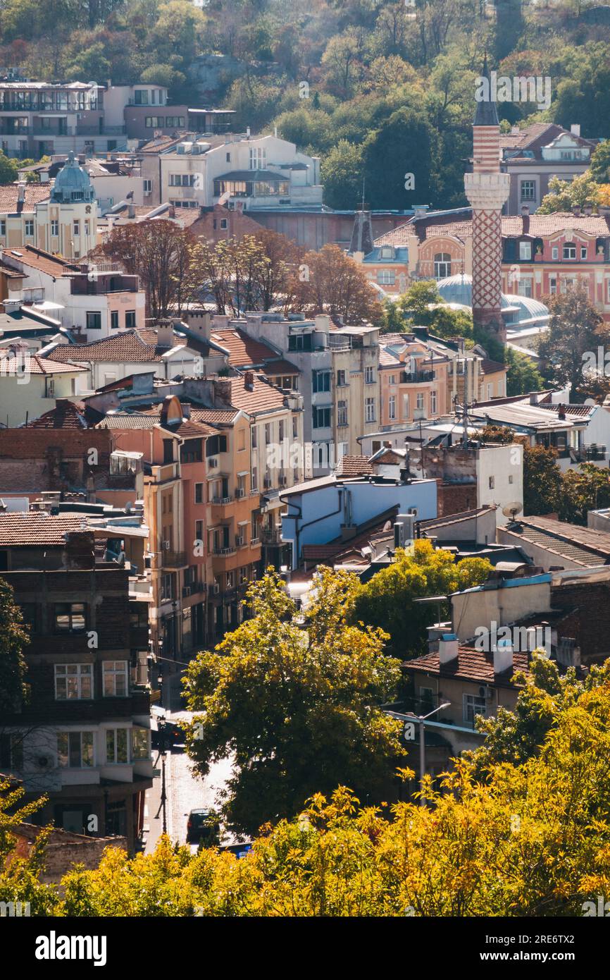 the historic city of Plovdiv, Bulgaria, as seen from the Nebet Tepe ...