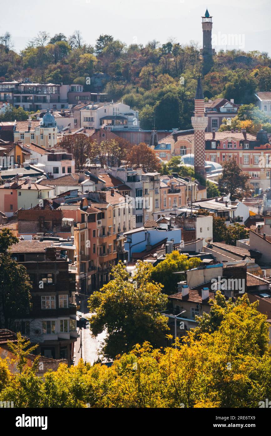 the historic city of Plovdiv, Bulgaria, as seen from the Nebet Tepe ...
