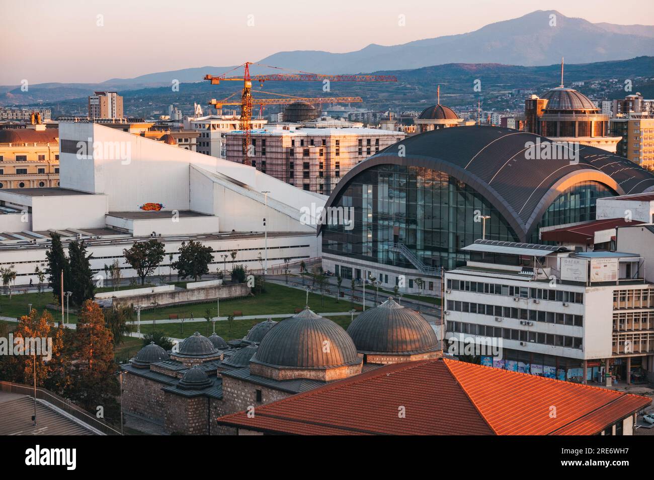 the Macedonian Opera and Philharmonic buildings in Skopje, the capital ...