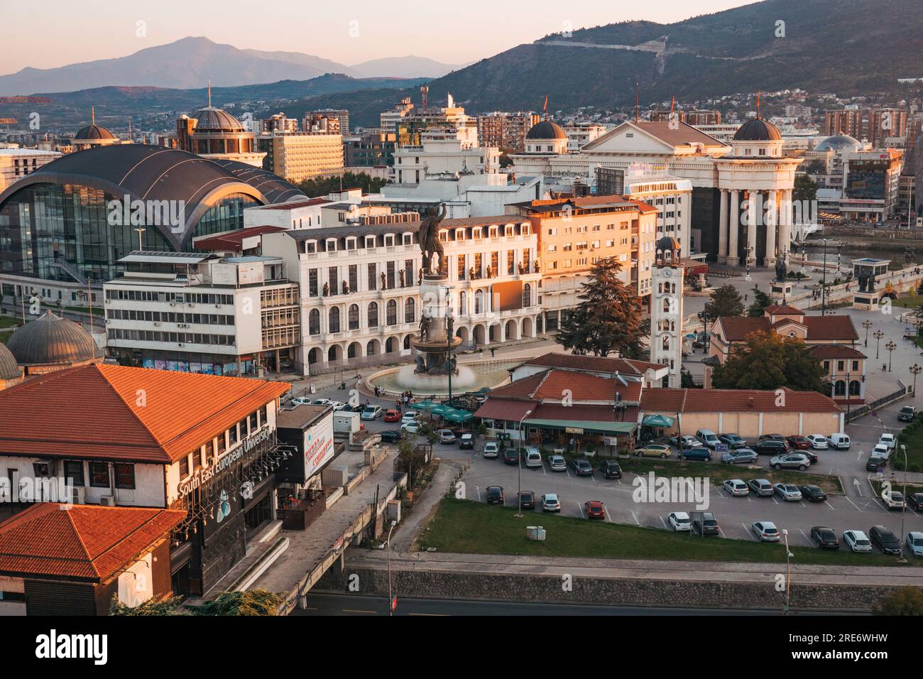 quirky architecture of the city of Skopje, the capital of the North ...
