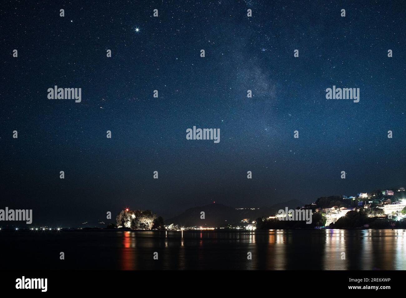 Starry night over Pontikonisi island in Corfu, Greece Stock Photo - Alamy