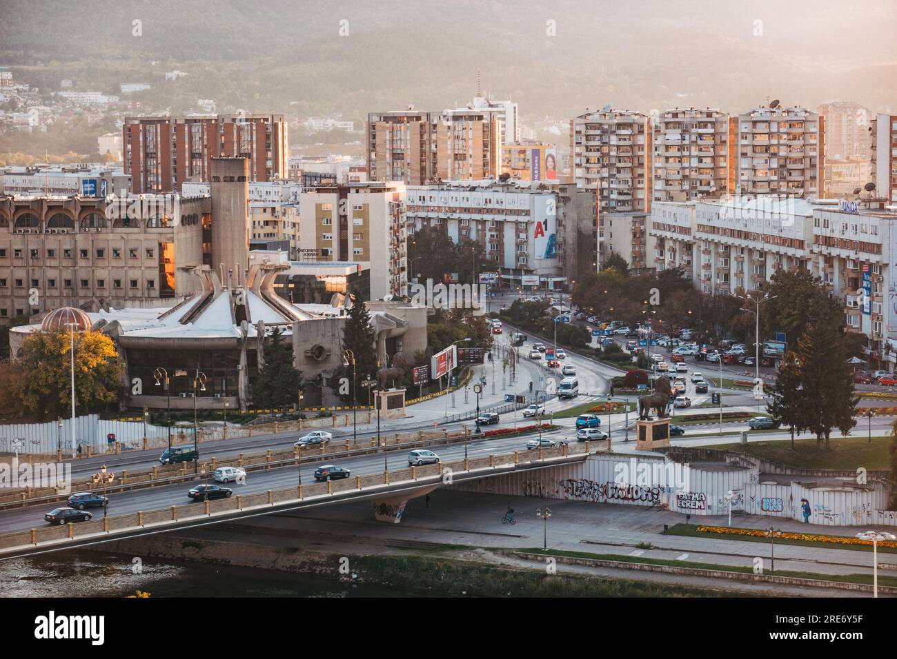 quirky architecture of the city of Skopje, the capital of the North ...