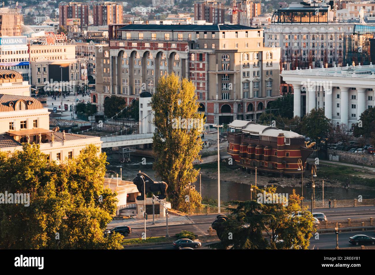 quirky architecture of the city of Skopje, the capital of the North ...