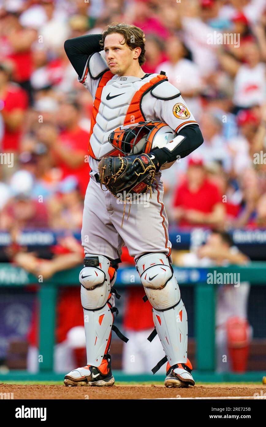 Baltimore Orioles catcher Adley Rutschman looks on during the baseball ...