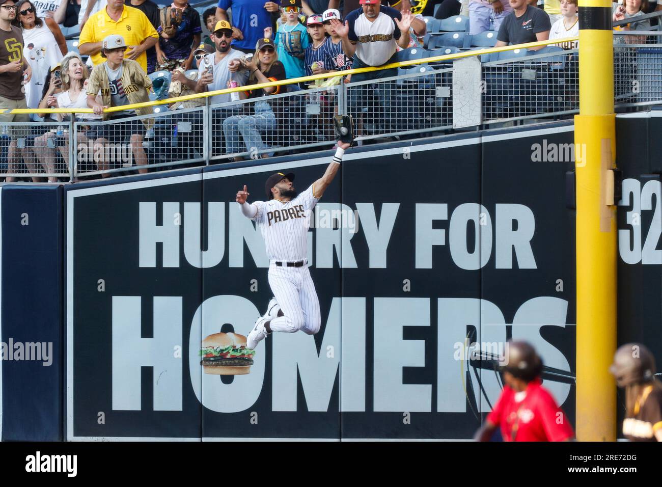 San Diego Padres right fielder Fernando Tatis Jr. makes a leaping catch ...