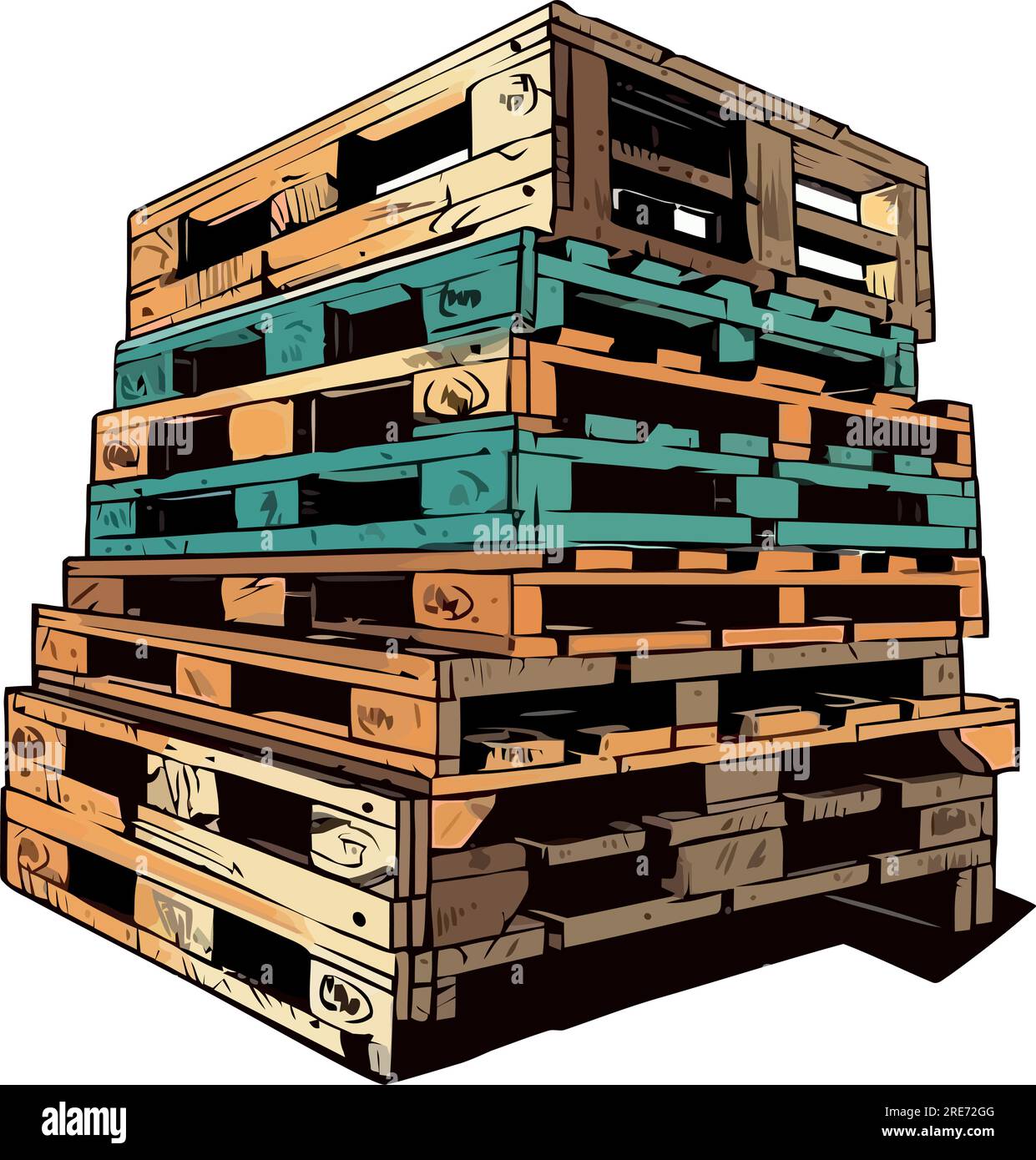 Old wooden crates stacked in warehouse heap over white Stock Vector ...