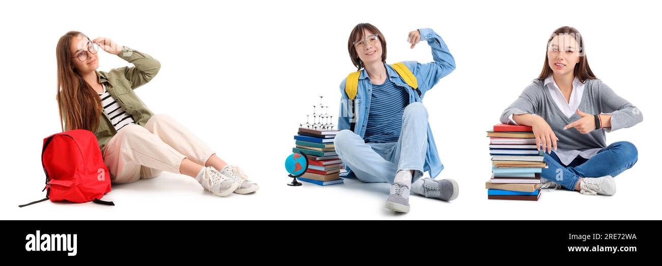 Set of students on white background Stock Photo - Alamy