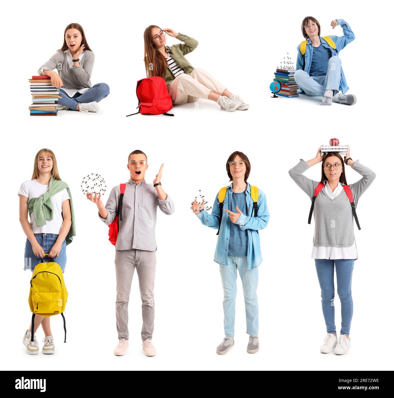 Collection of students on white background Stock Photo - Alamy