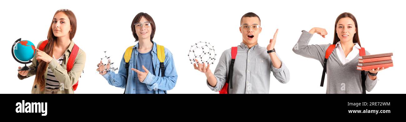 Group of students on white background Stock Photo - Alamy