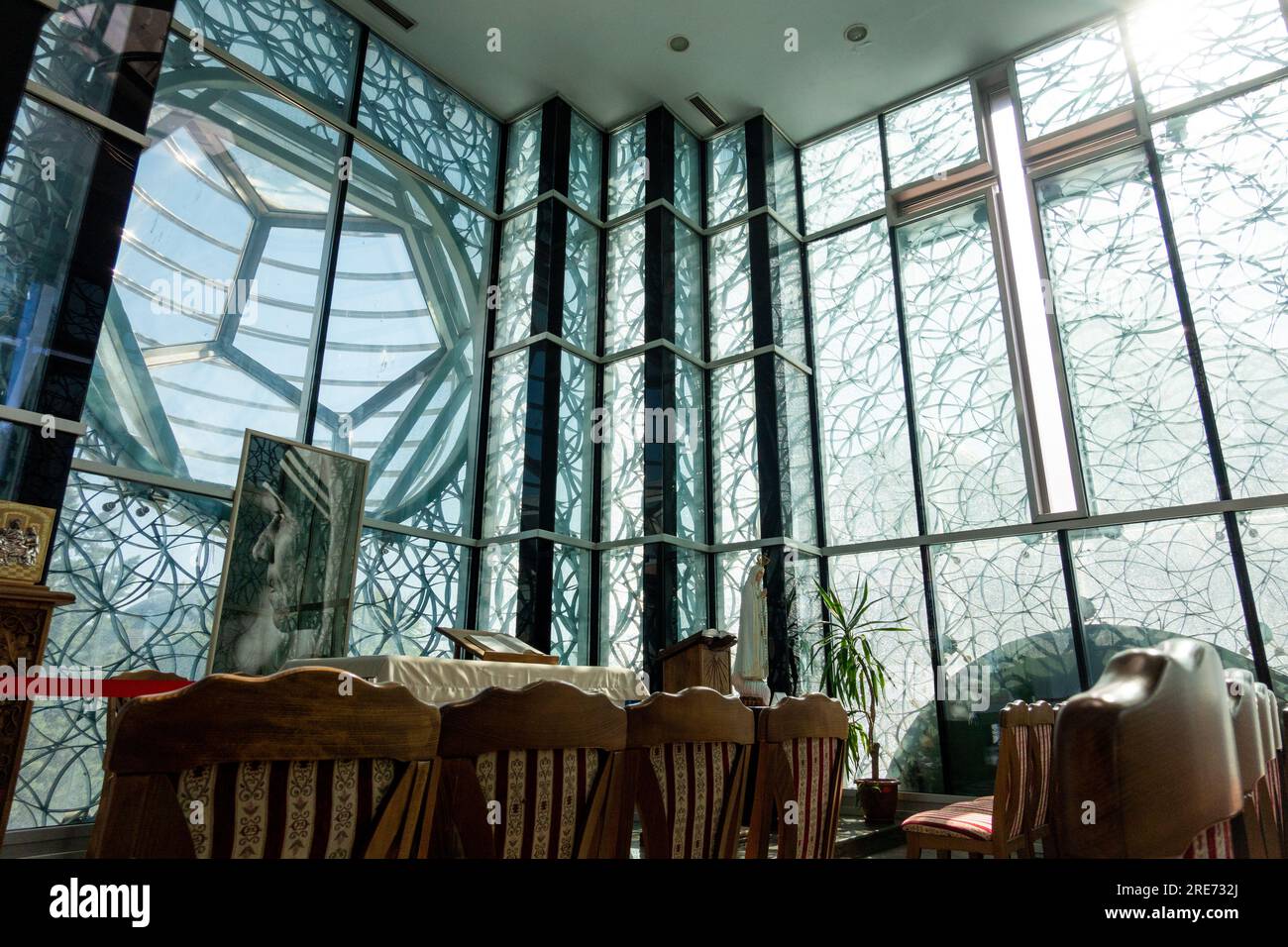 the modern chapel inside the Mother Theresa Memorial House, in Skopje ...