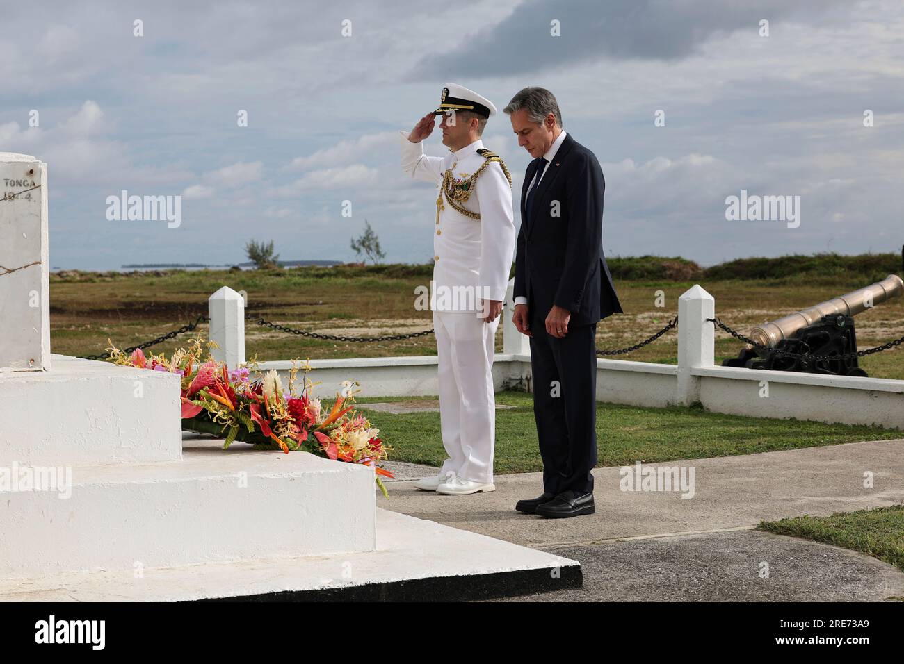 U.S. Secretary of State Antony Blinken, right, attends a wreath-laying ...