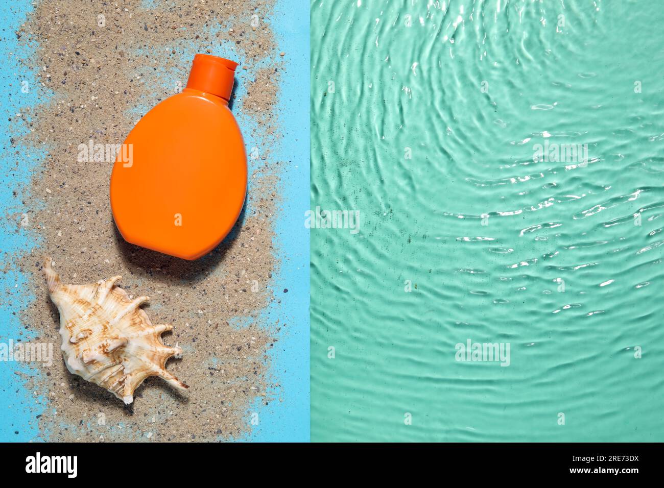 Sunscreen cream on edge of swimming pool Stock Photo - Alamy