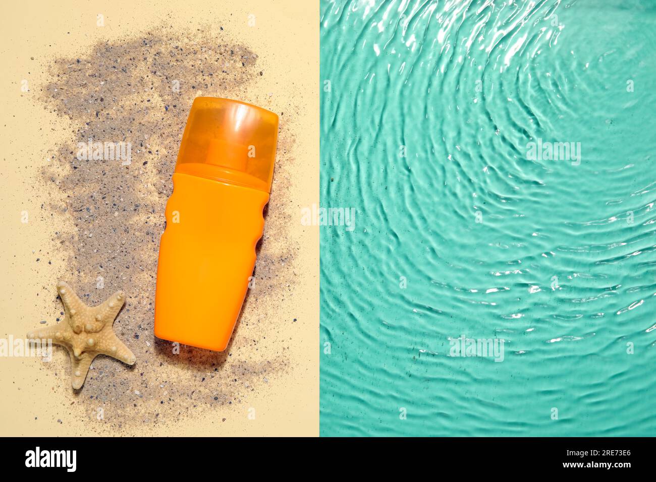 Sunscreen cream on edge of swimming pool Stock Photo - Alamy
