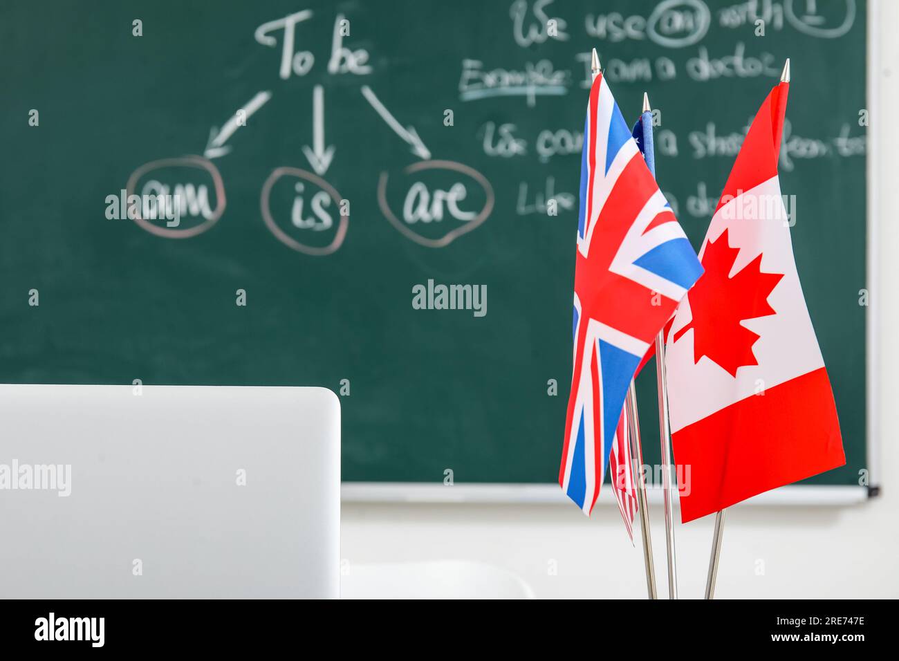 Different flags in English classroom, closeup Stock Photo - Alamy