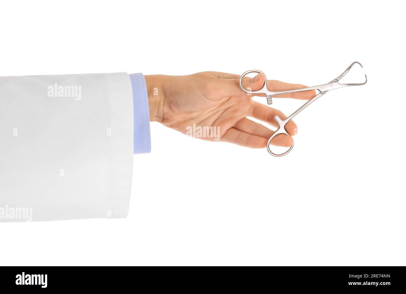 Female doctor's hand with forceps isolated on white background Stock ...