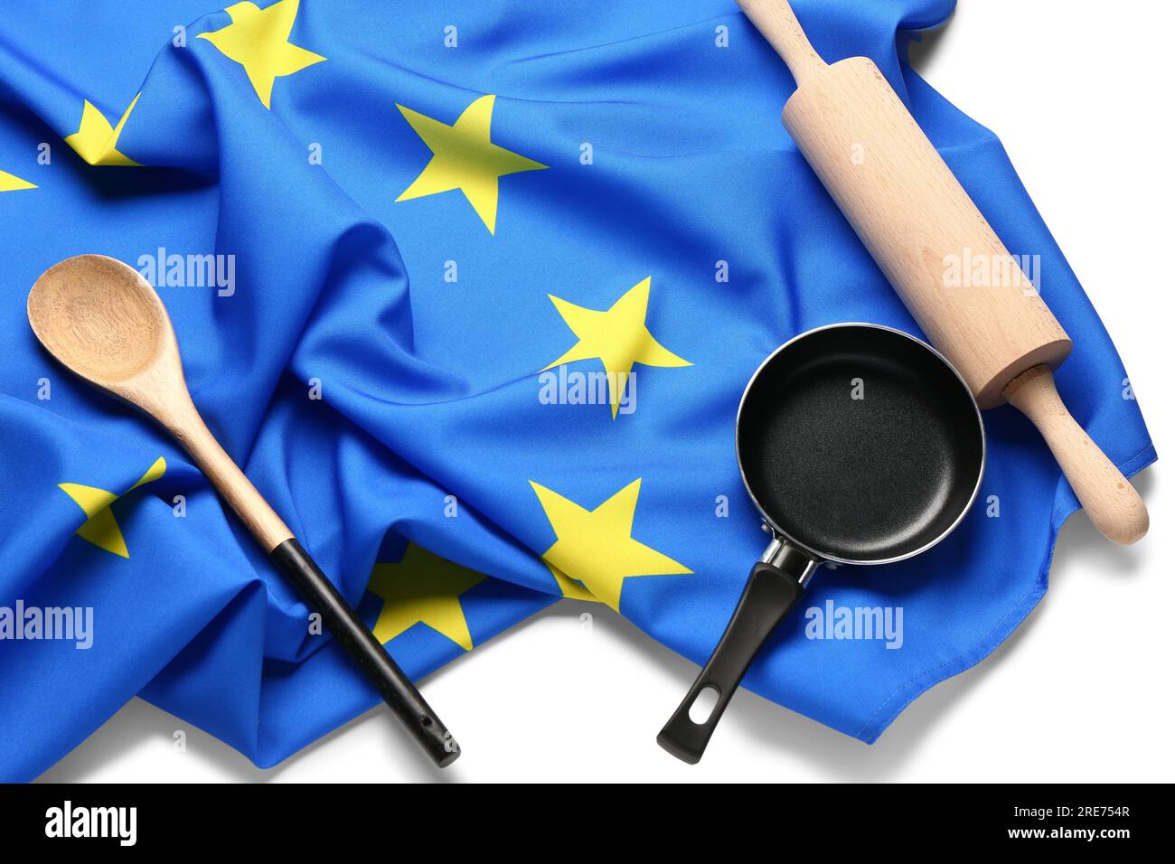 Flag of European Union with kitchen utensils on white background Stock ...