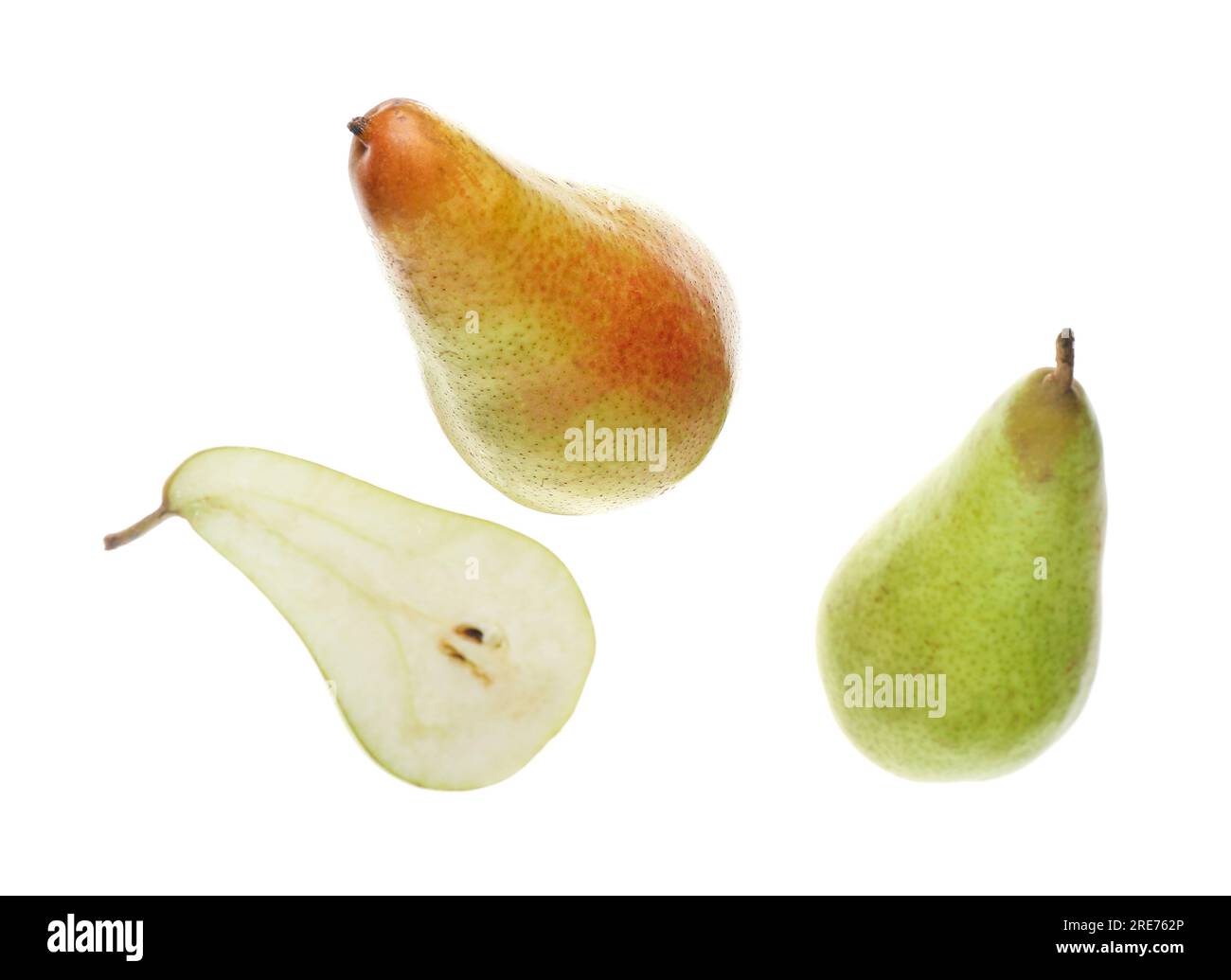 Flying ripe pears isolated on white background Stock Photo - Alamy