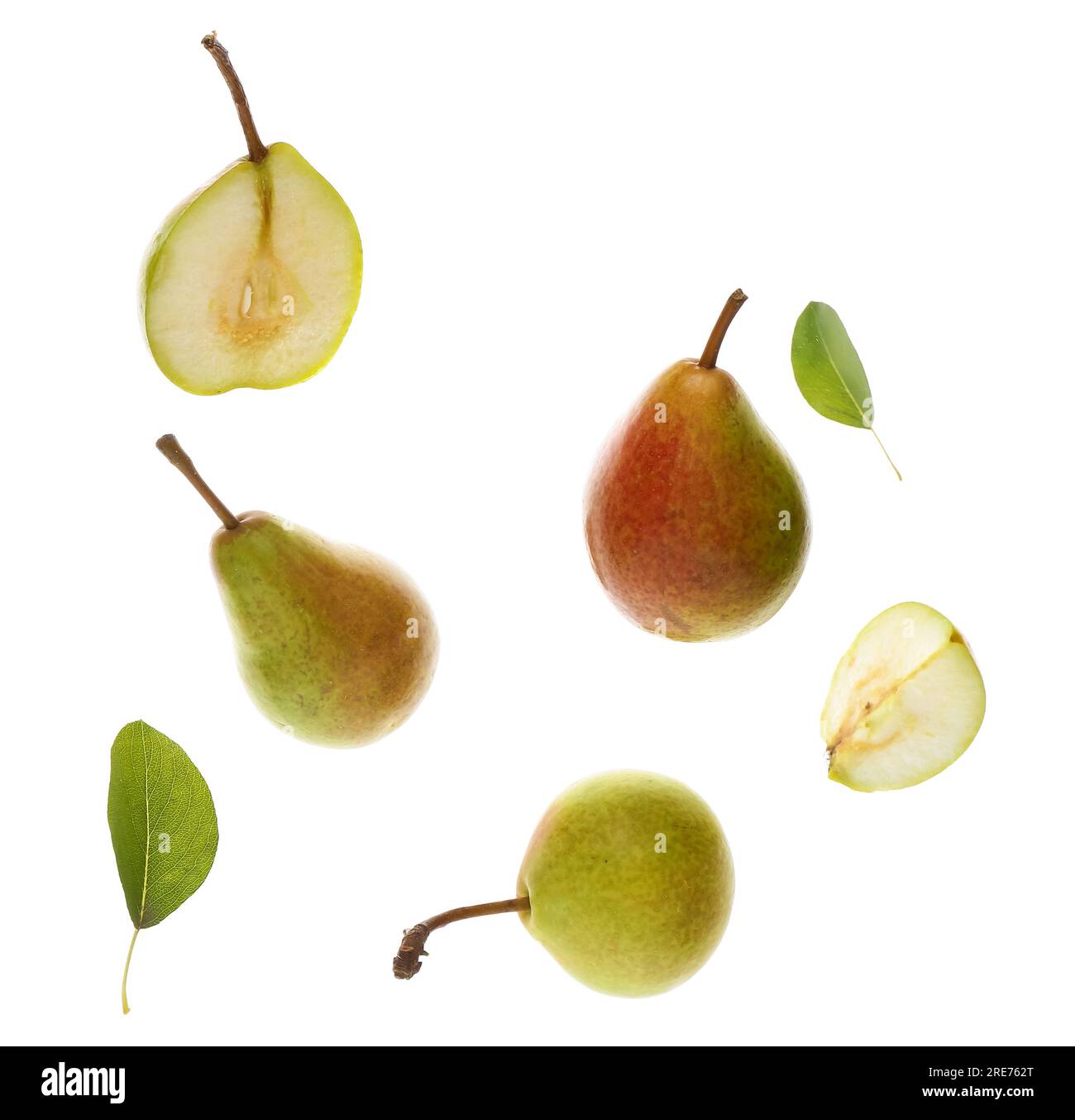 Flying ripe pears isolated on white background Stock Photo - Alamy