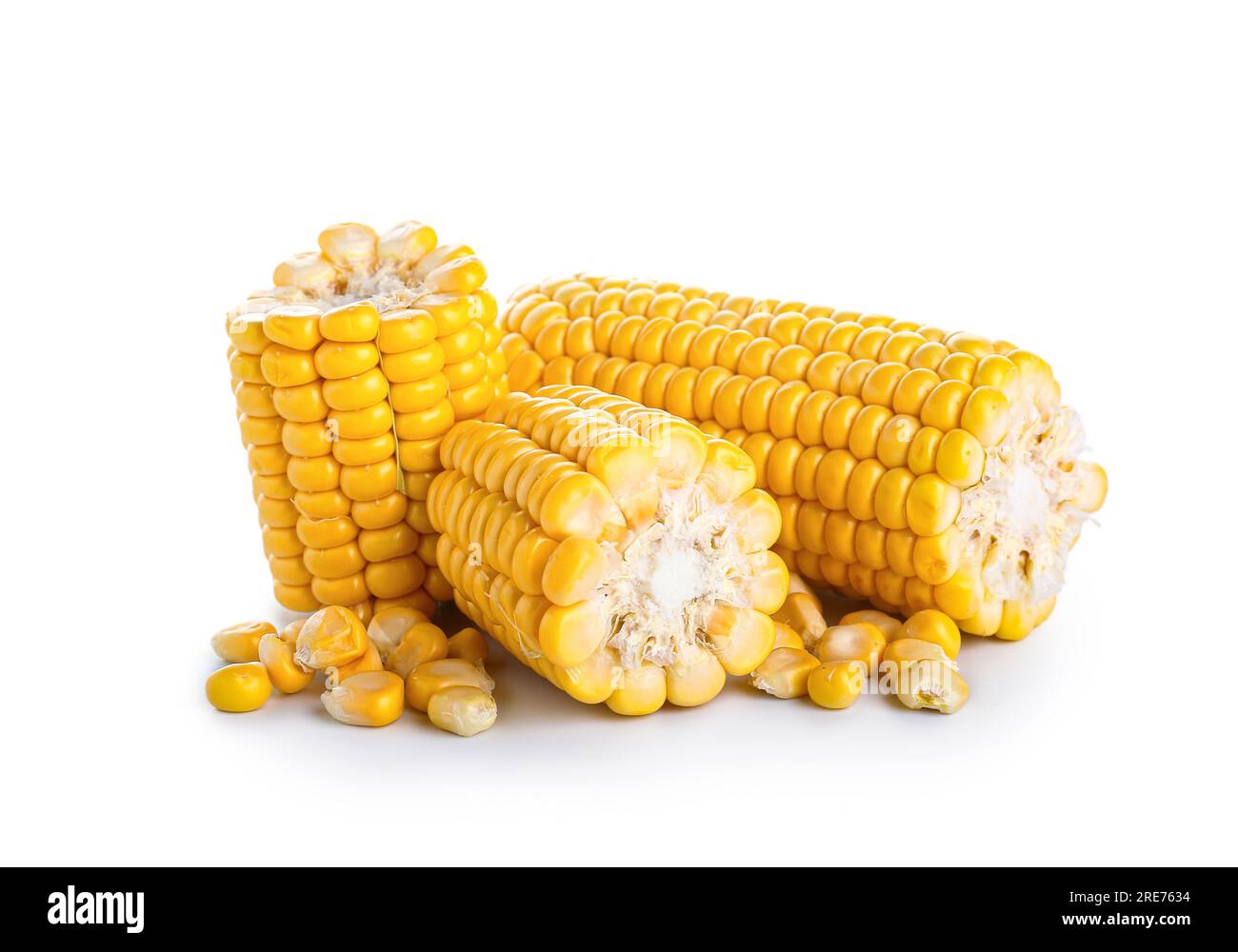 Fresh corn cobs and kernels isolated on white background Stock Photo ...