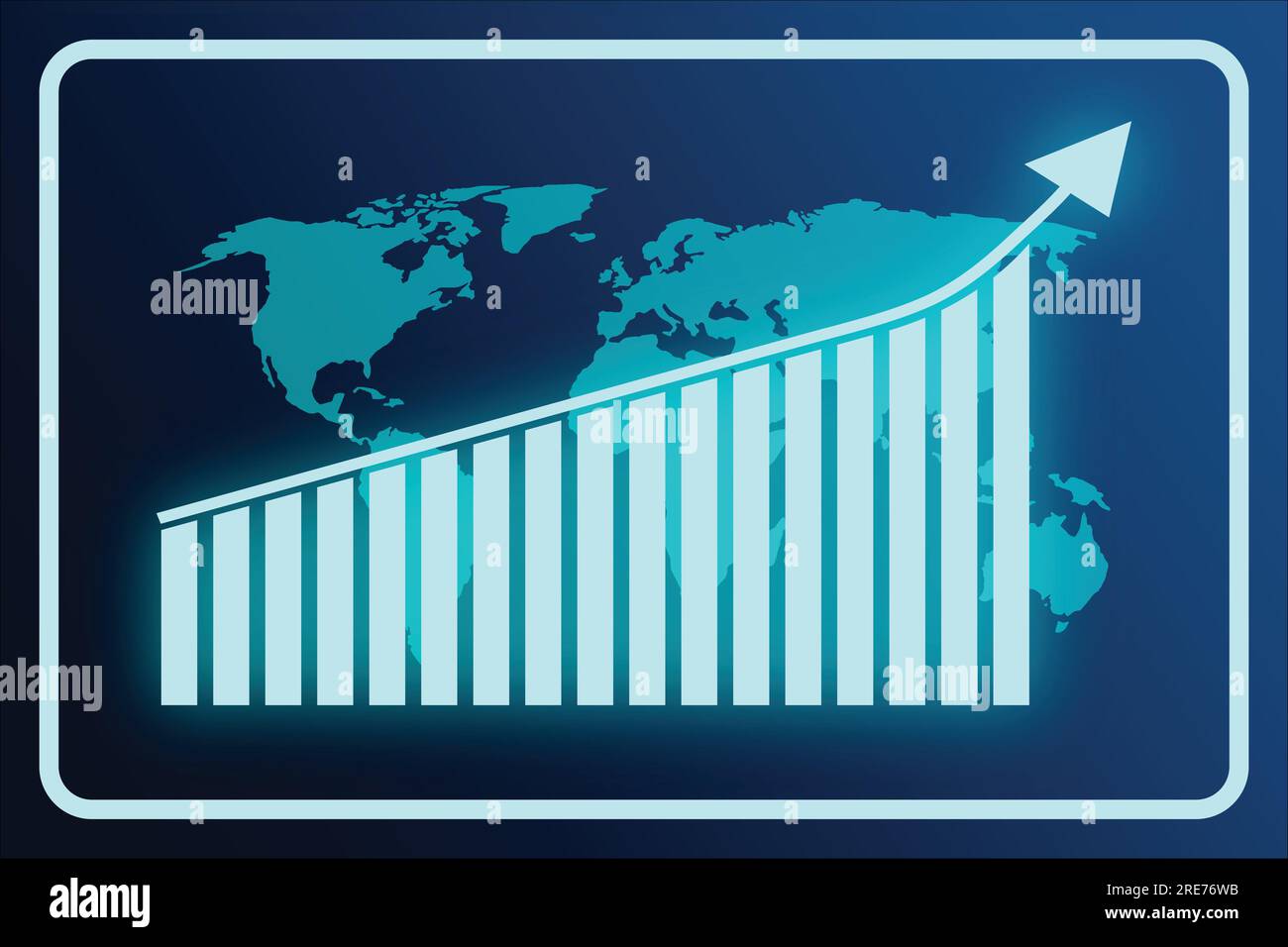 Business graph with growing rising arrow and world map on blue ...