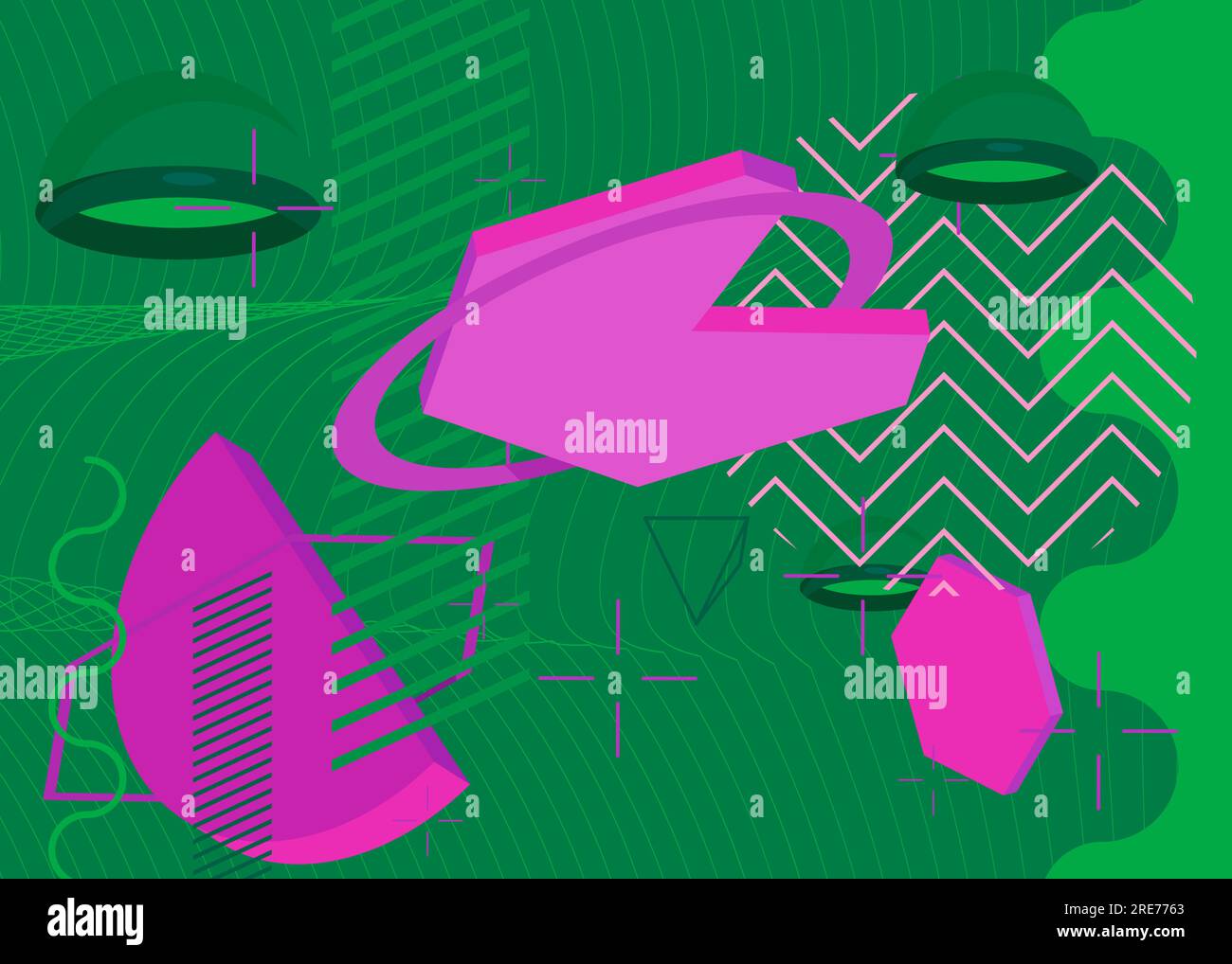 Green and purple geometrical graphic retro background. Minimal ...