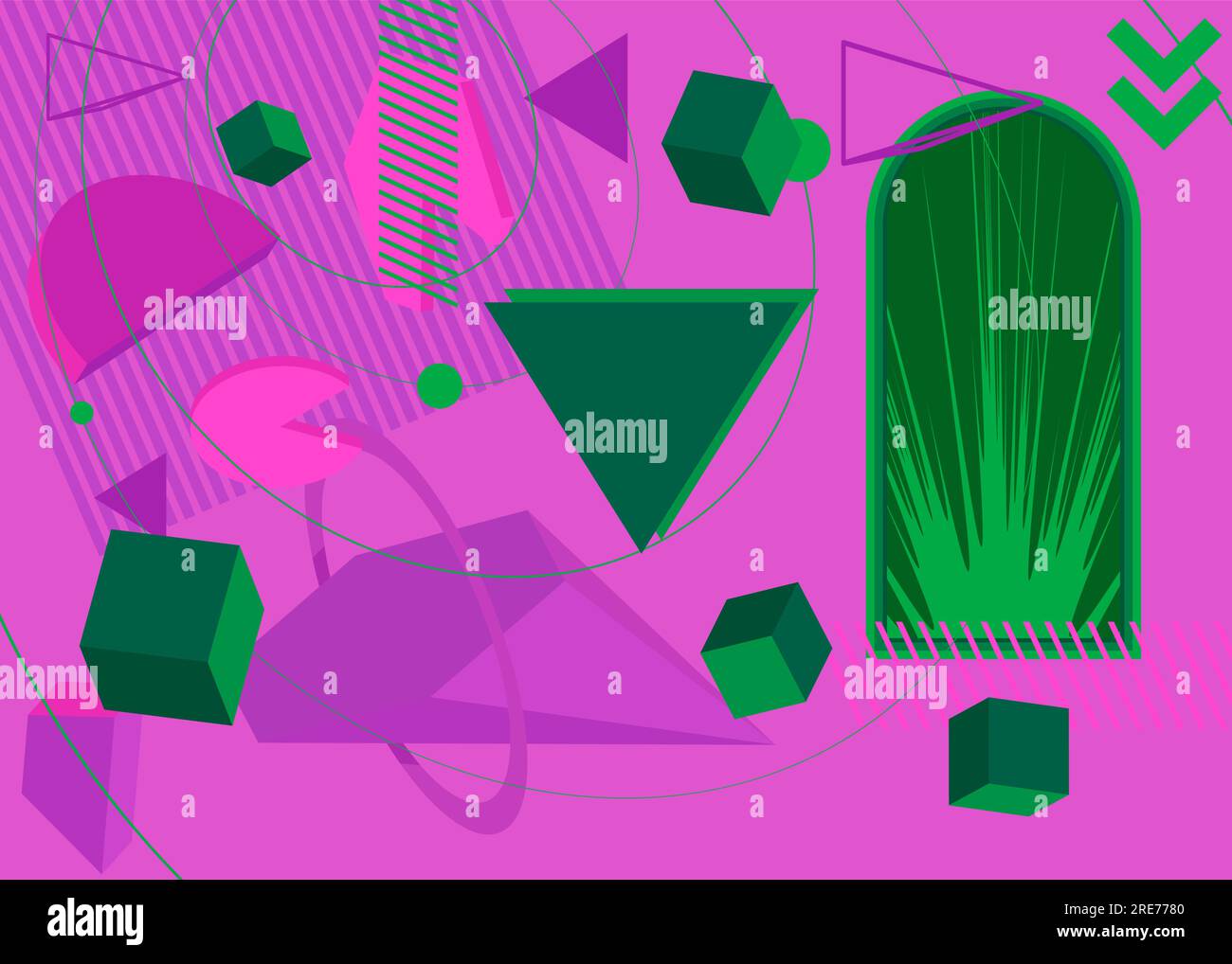 Green and purple geometrical graphic retro background. Minimal ...