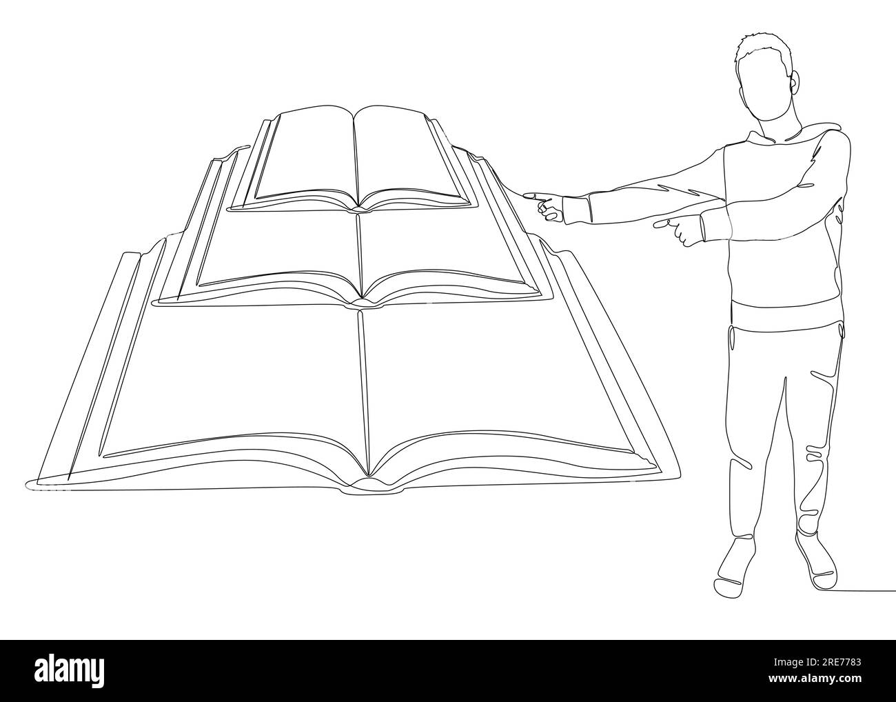 One Continuous Line Of Man Pointing With Finger At Book Thin Line