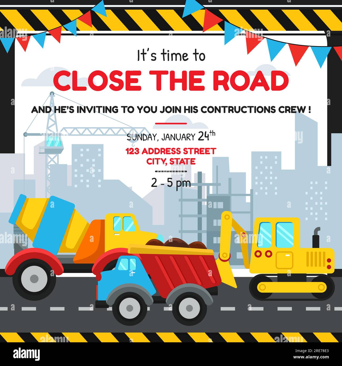 A vector illustration of Construction Themed Party Invitation Card ...