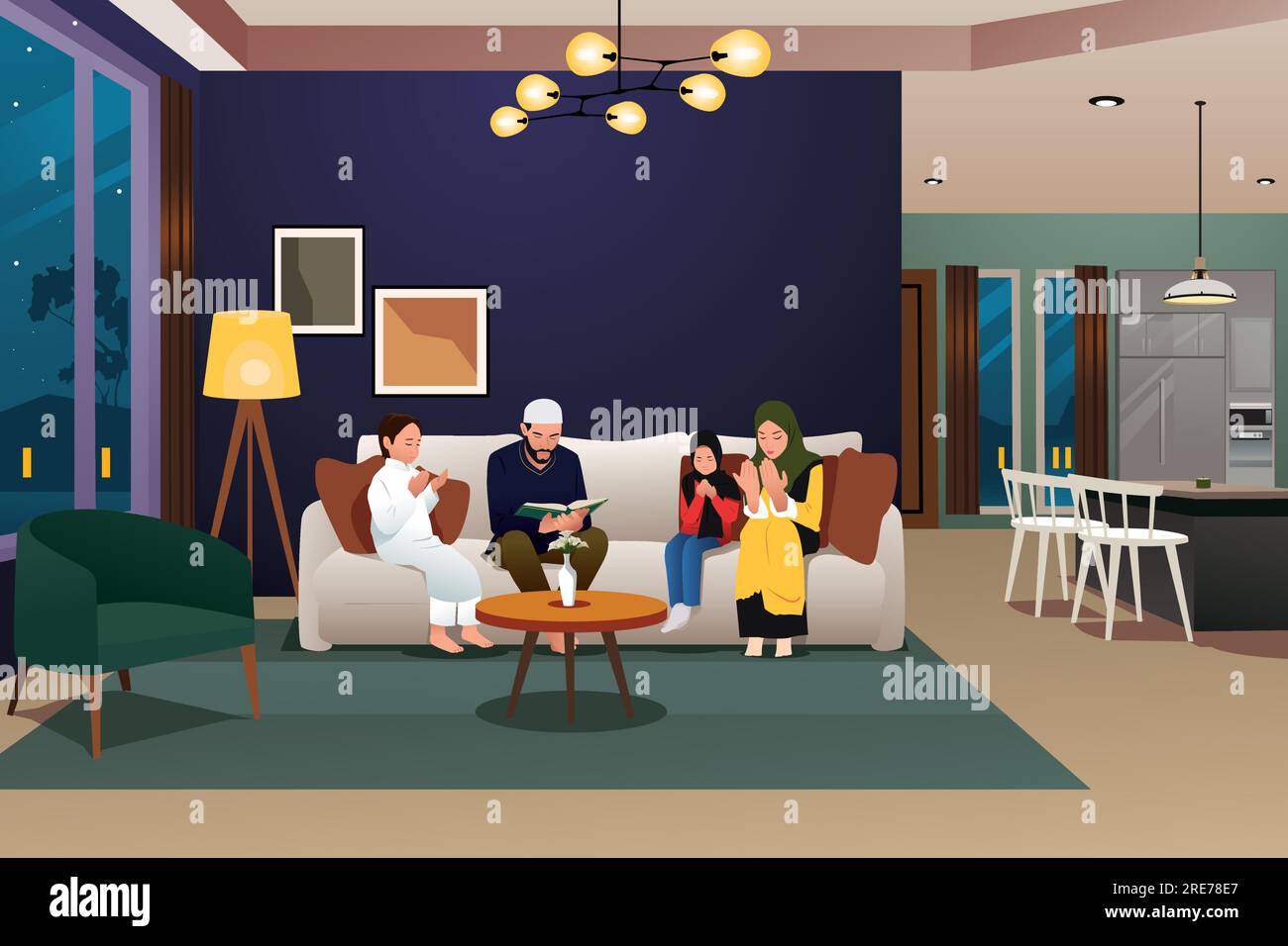 A vector illustration of Muslim Family Reading Quran Together at Home ...