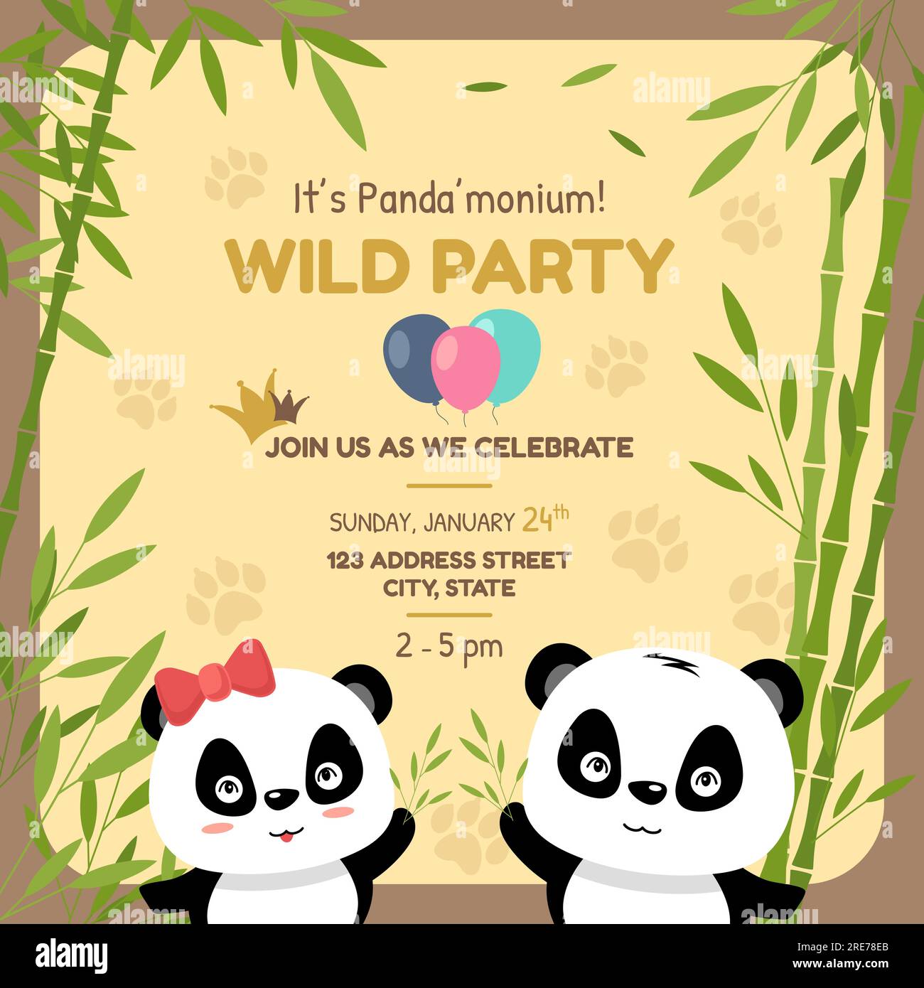 A vector illustration of Panda Themed Party Invitation Card Stock ...