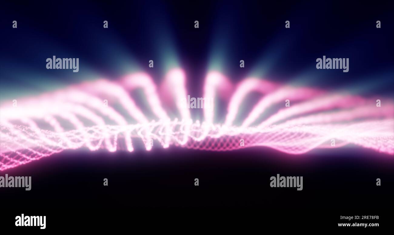 Abstract pink energy magic waves from glowing particles and lines ...