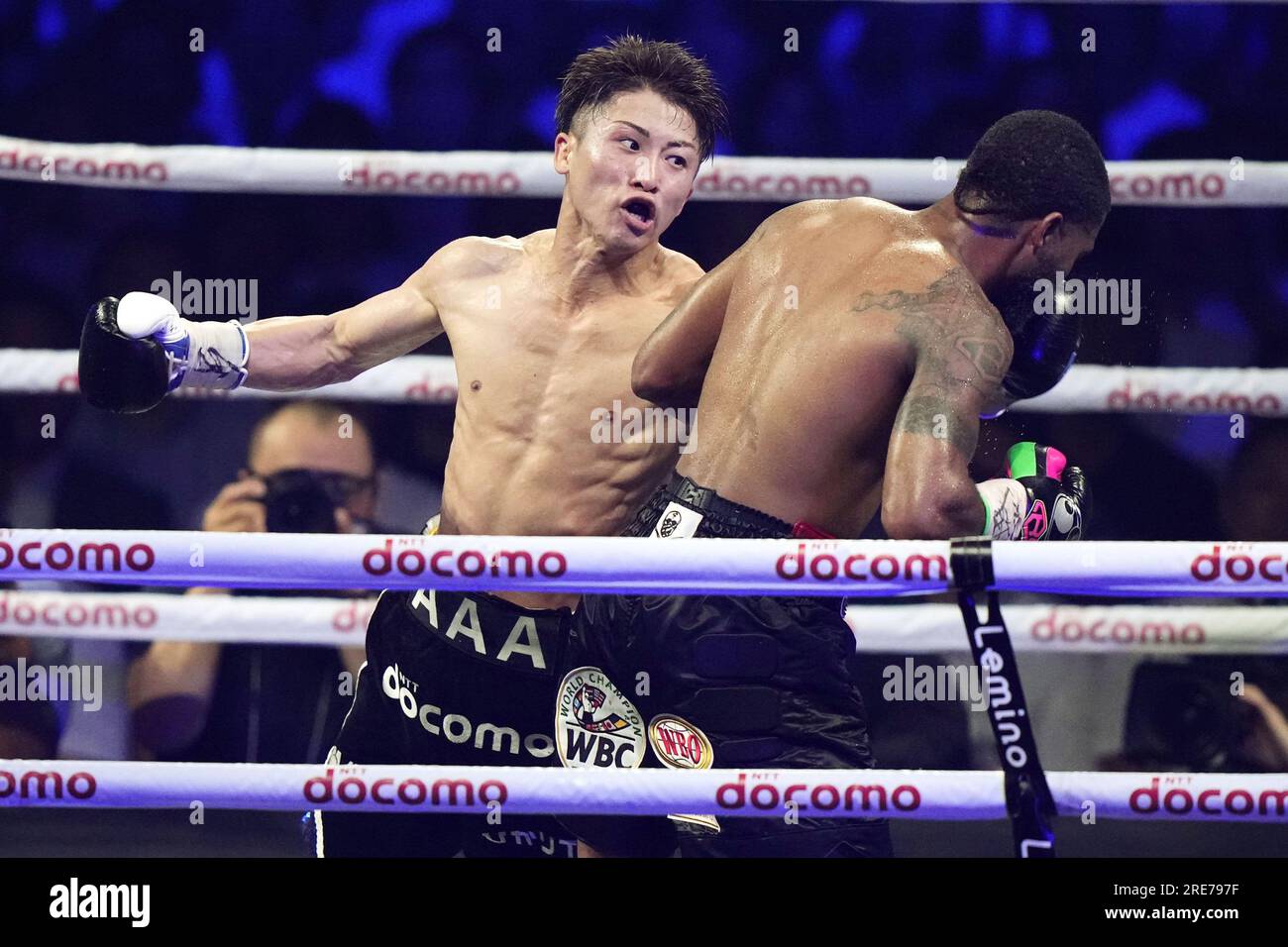 Tokyo, Japan July 25, 2023. Japanese boxer Naoya Inoue (L) and Stephen ...